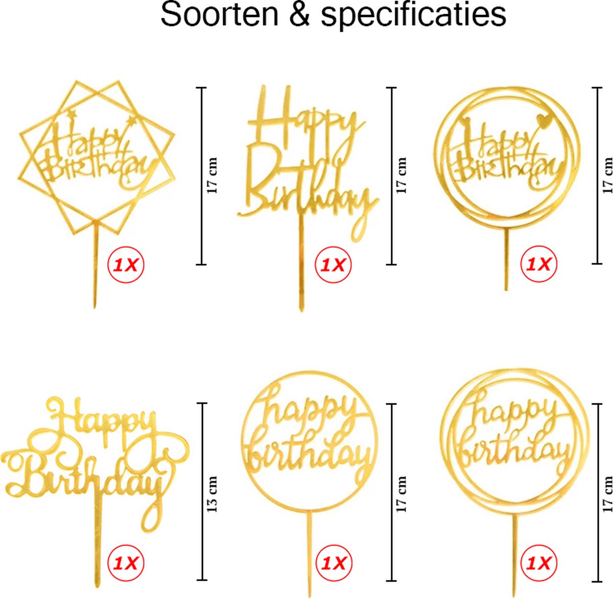 Cake Topper Happy Birthday Versiering Taarttopper Decoratie Goud ...