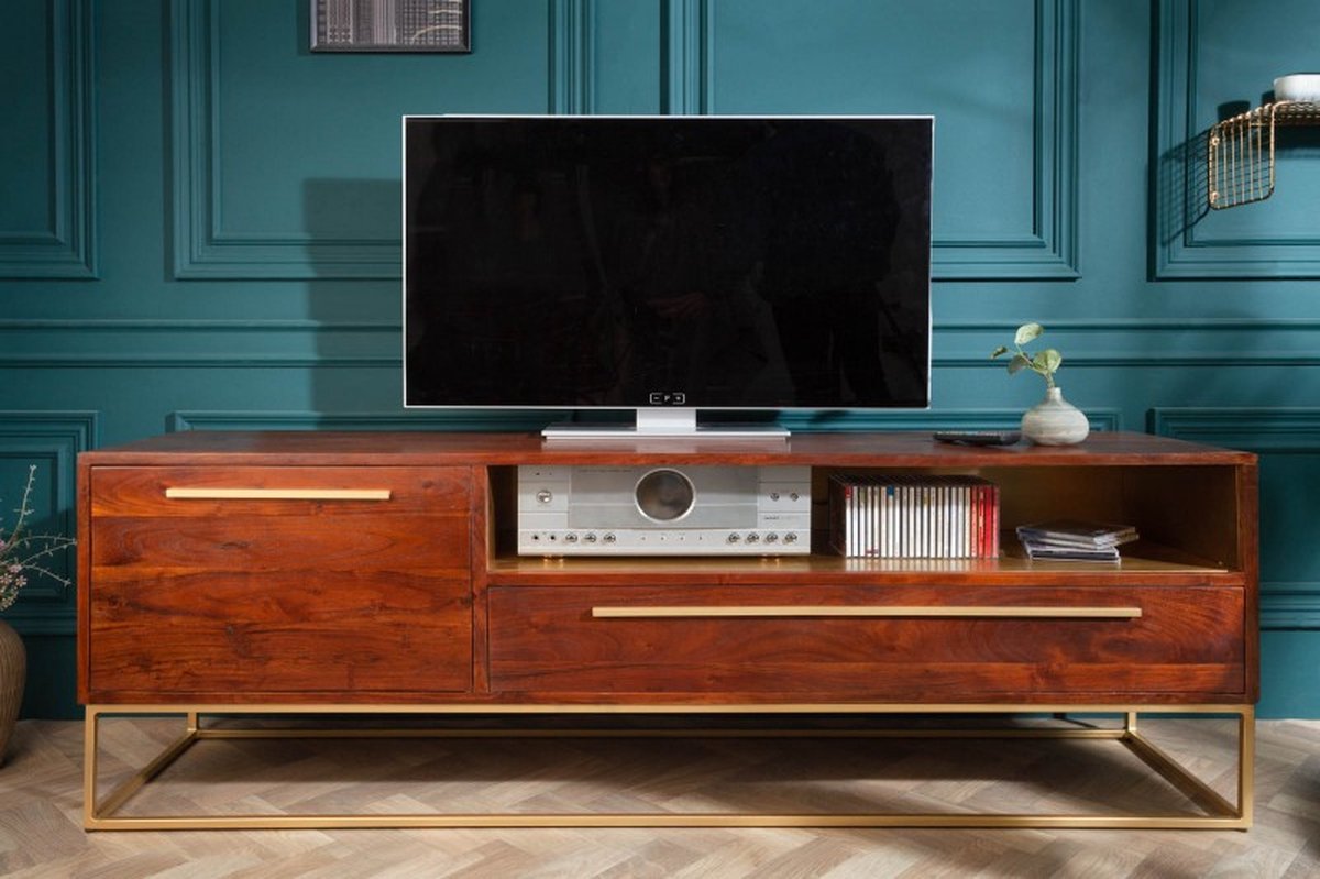 TV-Meubel Straight Goud 165cm Massief Acacia Hout - 40292 | bol.com