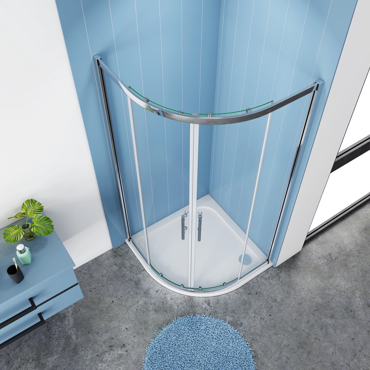 Serie Freesia - Douchecabine Kwartrond - 100x100 Schuifdeur - Chroom ...