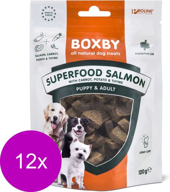 Boxby Superfood 120 g - Hondensnacks - 12 x Zalm&Wortel&Thijm | bol