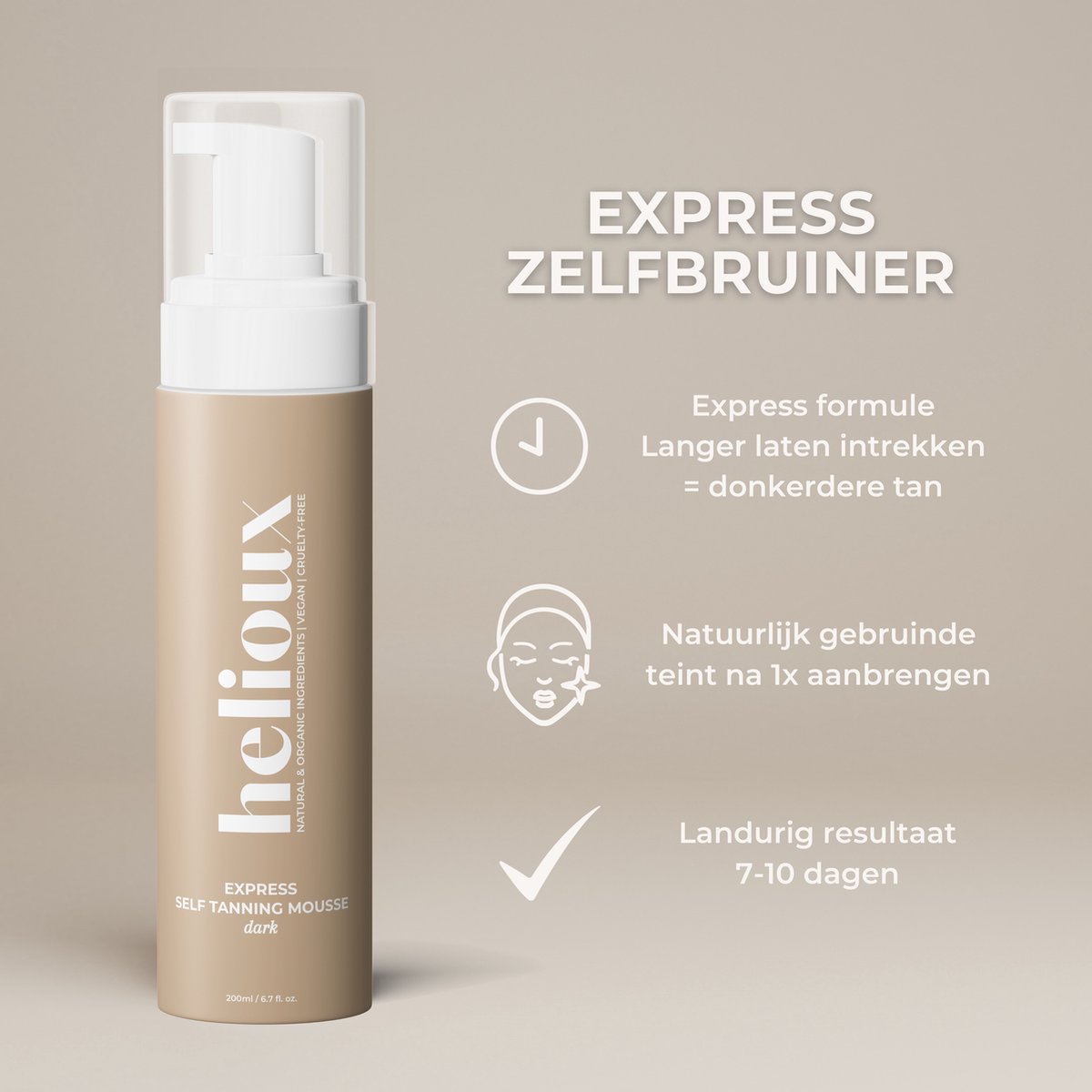 Helioux® Self Tanning Mousse Express Dark (1-3 hours) - Zelfbruiner ...