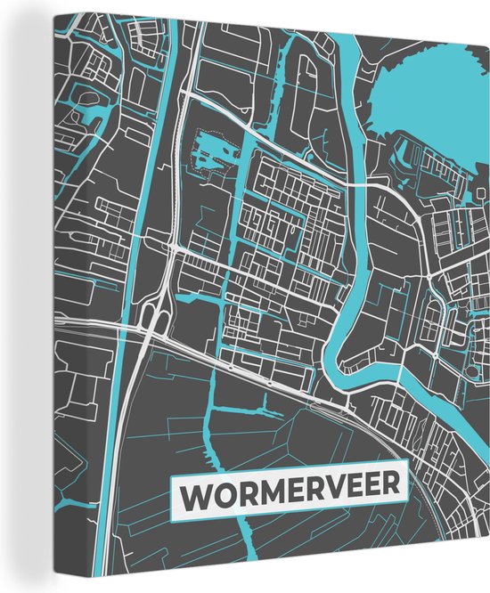 Canvas Schilderij Stadskaart - Wormerveer - Plattegrond - Kaart - 50x50 ...