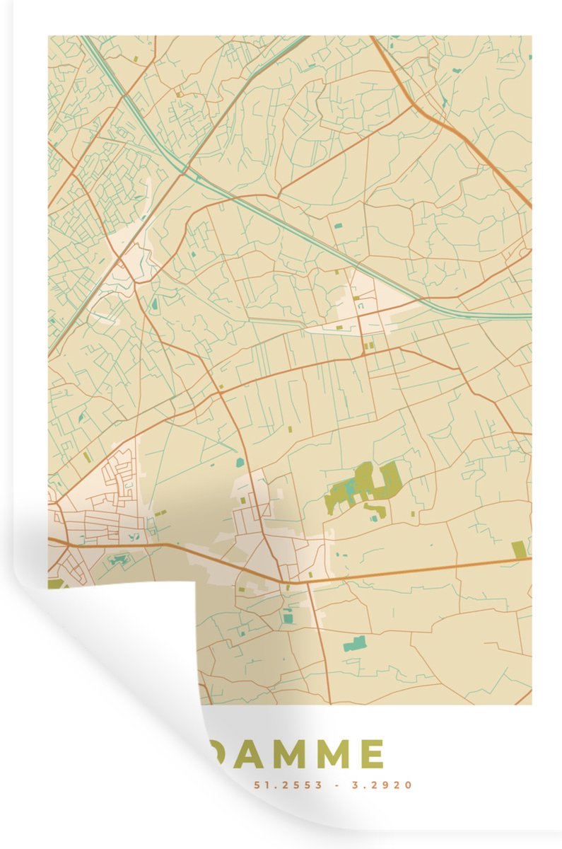 Muurstickers - Damme - Kaart - Vintage - Stadskaart - Plattegrond ...