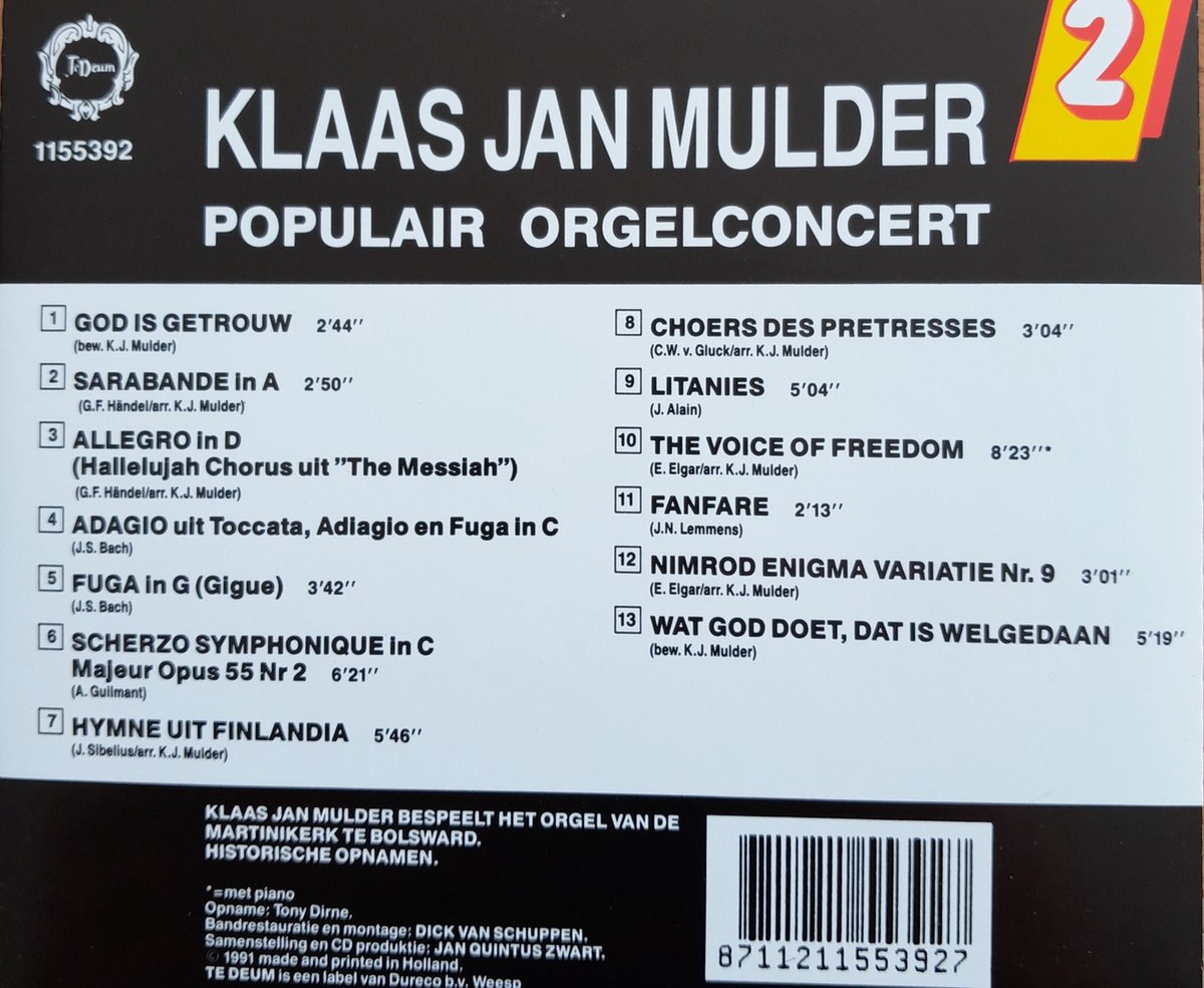Klaas Jan Mulder - Populair Orgelconcert Cd Album, Klaas Jan Mulder ...