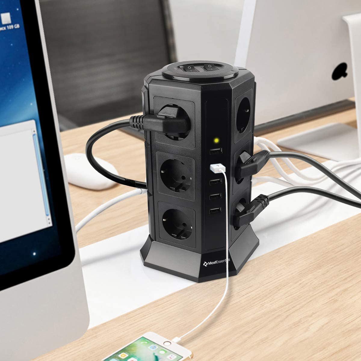 MostEssential 17 Way Tower Power Strip - Multiprise avec interrupteur ...