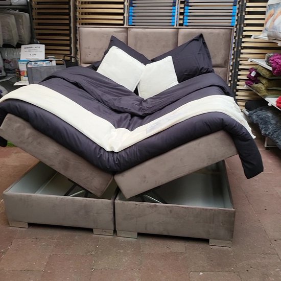 Boxspring bed Brazil 180x200 Velvet Beige compleet bed met opbergruimte ...
