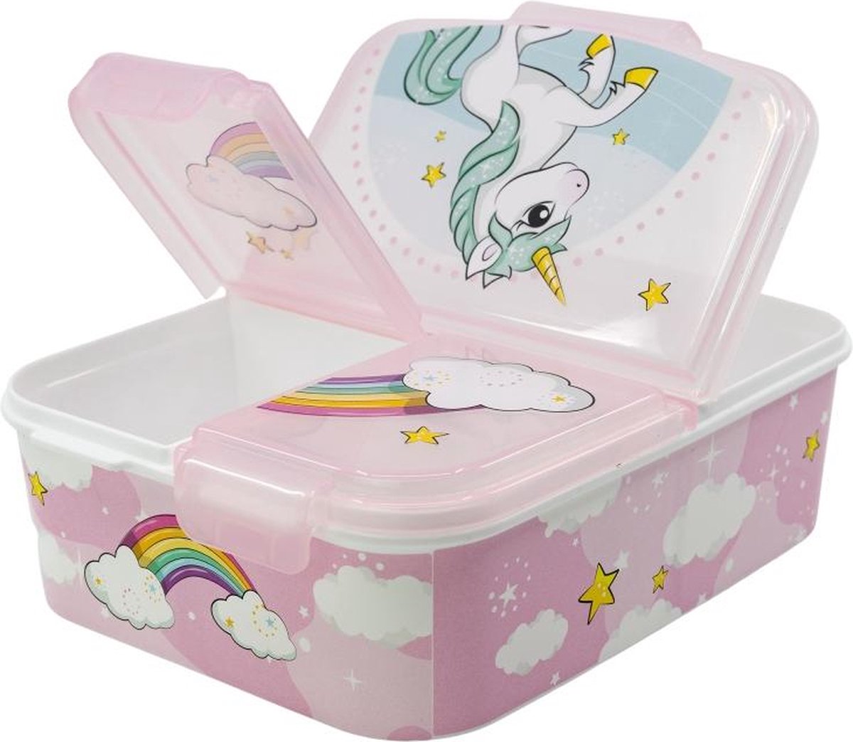 Unicorn Regenboog Multi broodtrommel 3 vakjes - 18x13 cm - brooddoos ...