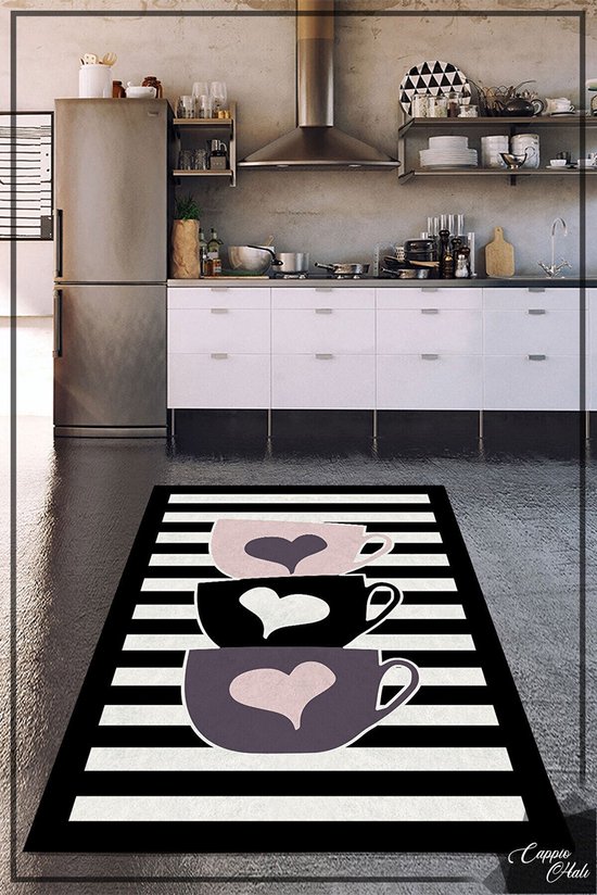 Tapijt Antislip Zwart Wit Roze Geometrisch Design Wasable | bol.com