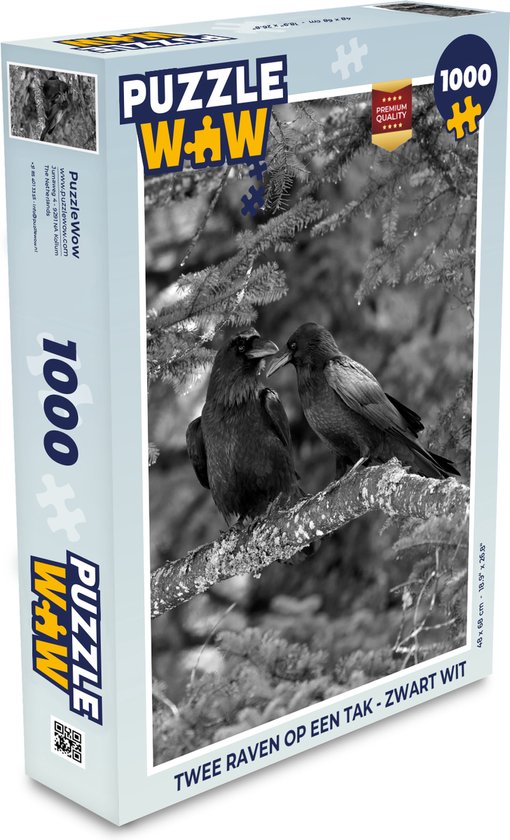 Puzzel Twee raven op een tak - zwart wit - Legpuzzel - Puzzel 1000 ...