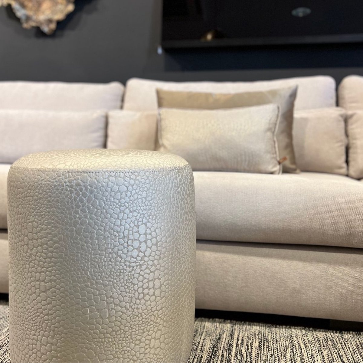 SET interior - Poef Casa Silver - Luxe Poef - Grijs - Zilver - 48x42 | bol