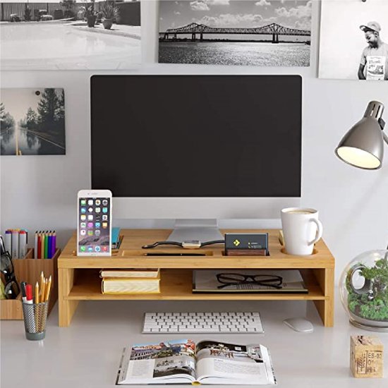 Monitorstandaard - Bamboe - Schermstandaard - Opbergruimte van Twee ...