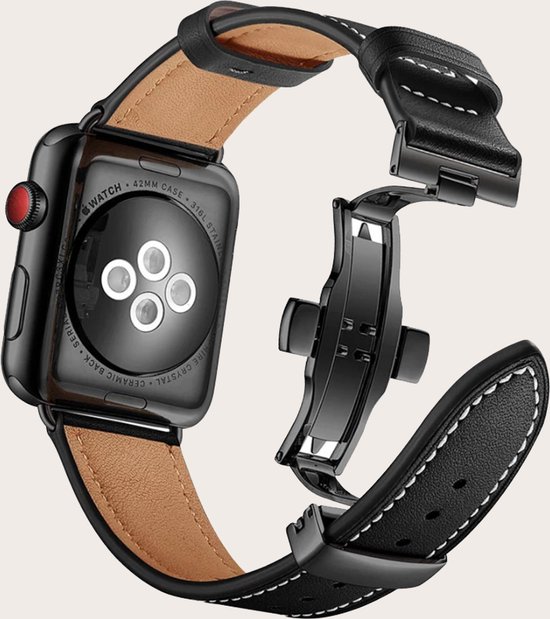 Innerlight® Lederen bandje geschikt voor Apple Watch - Zwart - 38mm ...
