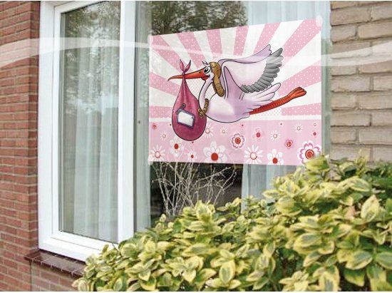 Raamvlag geboorte meisje feestartikelen 60 x 90 cm - Roze versiering ...