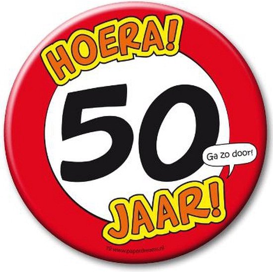 50 jaar XXL formaat verjaardag feest button - dia 10 cm ...