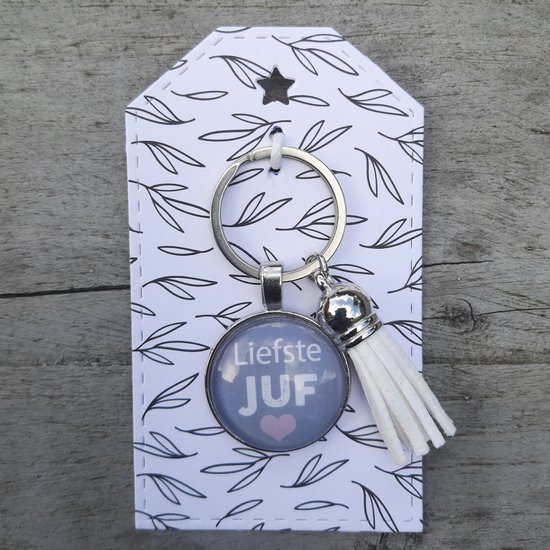 Juffendag sleutelhanger met teksthanger Liefste Juf grijs / wit | bol