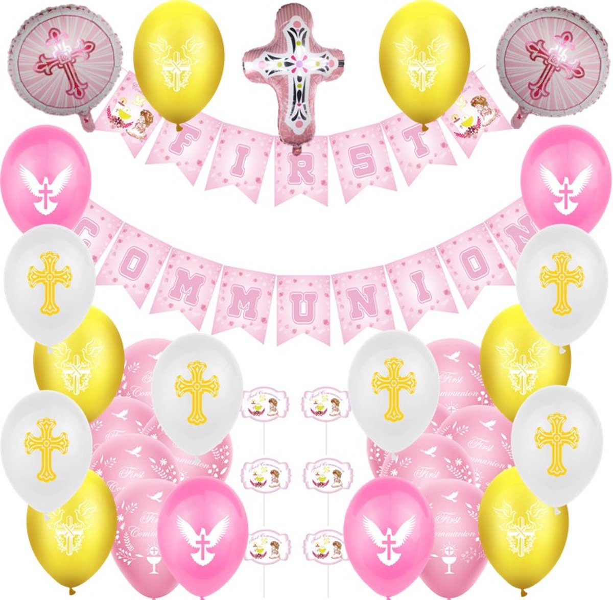 Communie versiering 35-delig Roze voor Meisje - Communie versiering ...