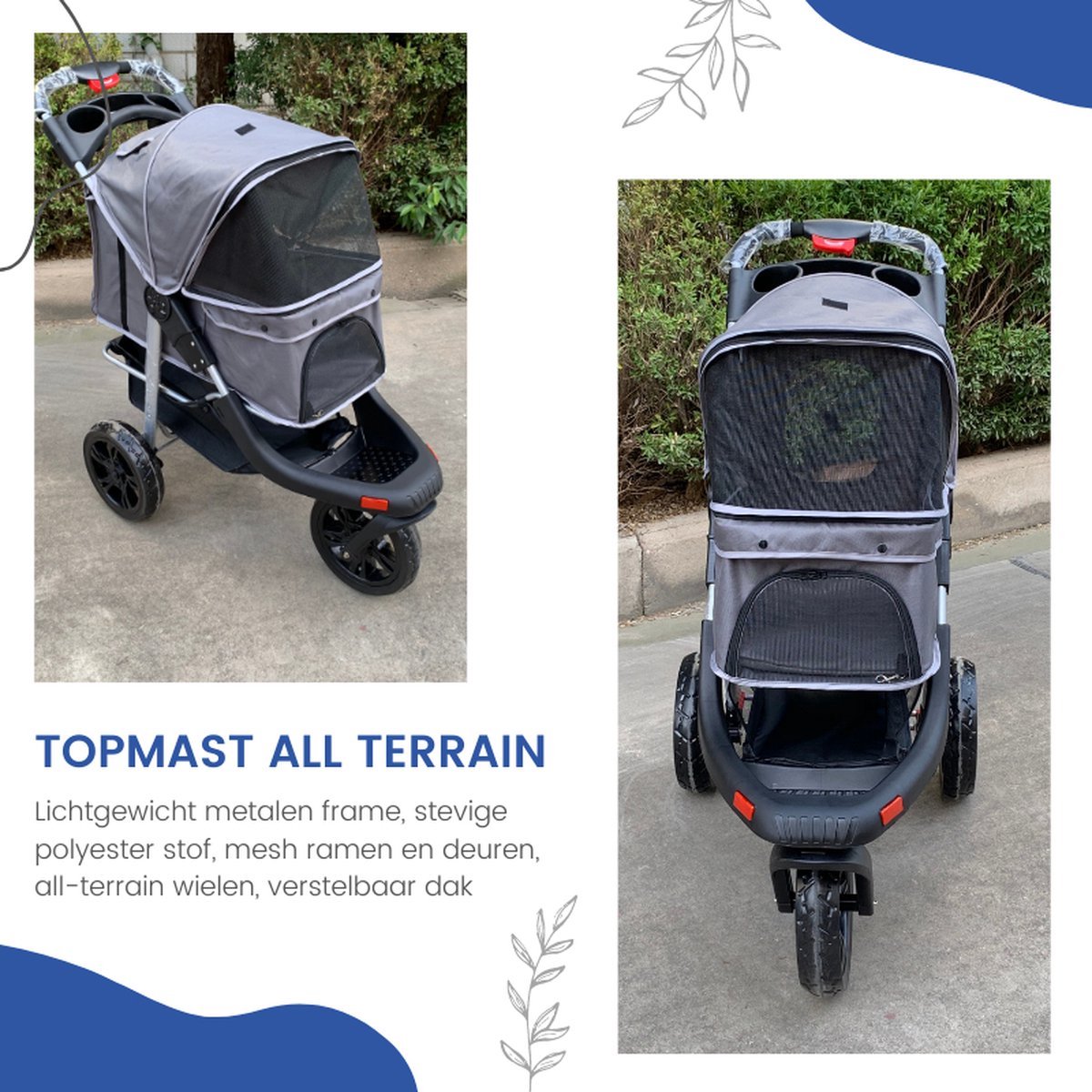 Topmast Hondenbuggy - All Terrain Big Wheels - Inklapbare Hondenbuggy - Zwart | bol.com