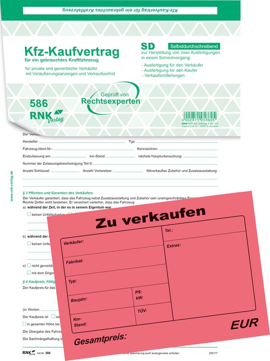 RNK Verlag 'Koopcontract voor een tweedehands motorvoertuig | bol