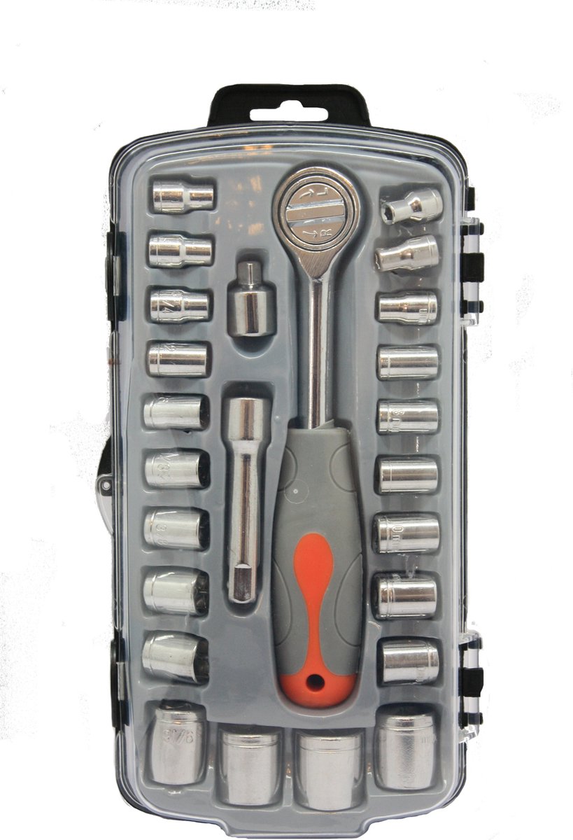 GS dopsleutelset 25-delig - Doppenset met Ratel - in Opbergbox | bol.com