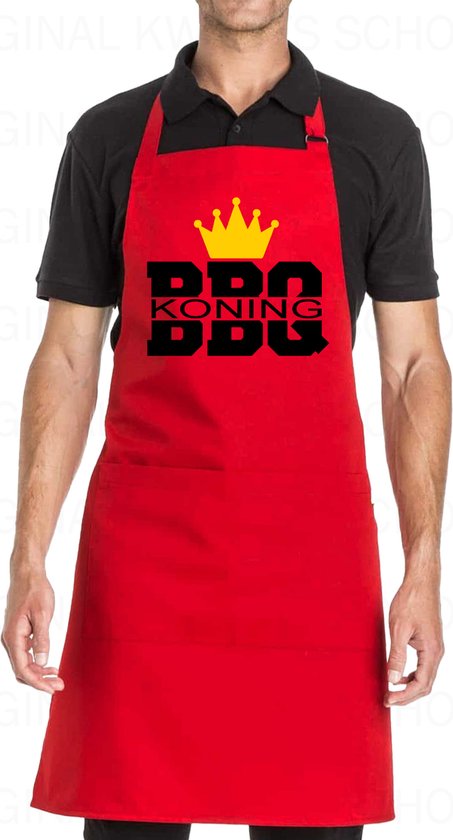 BARBEQUE KONING schort - Rood met zwart - Verstelbaar - Wasbaar - One ...