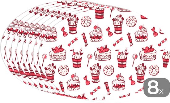 Placemats ovaal - Onderleggers - Ovale placemats - Taart - Snoep - Rood ...