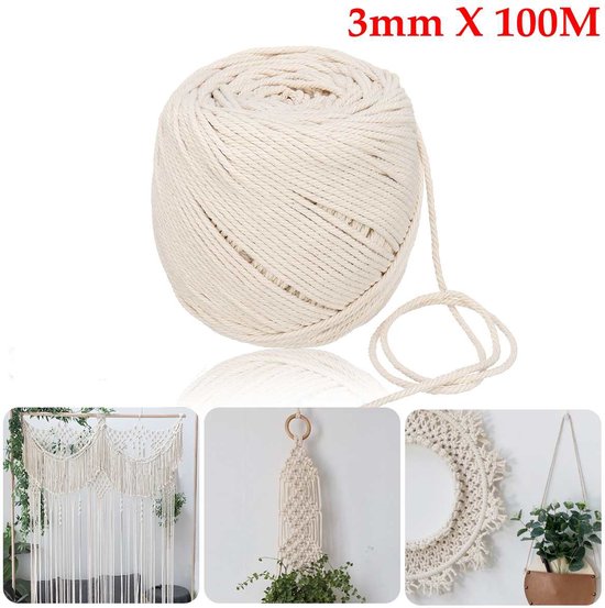 Macrame touw - 180m - 3mm - macrame koord - natuurlijk katoen Twisted ...