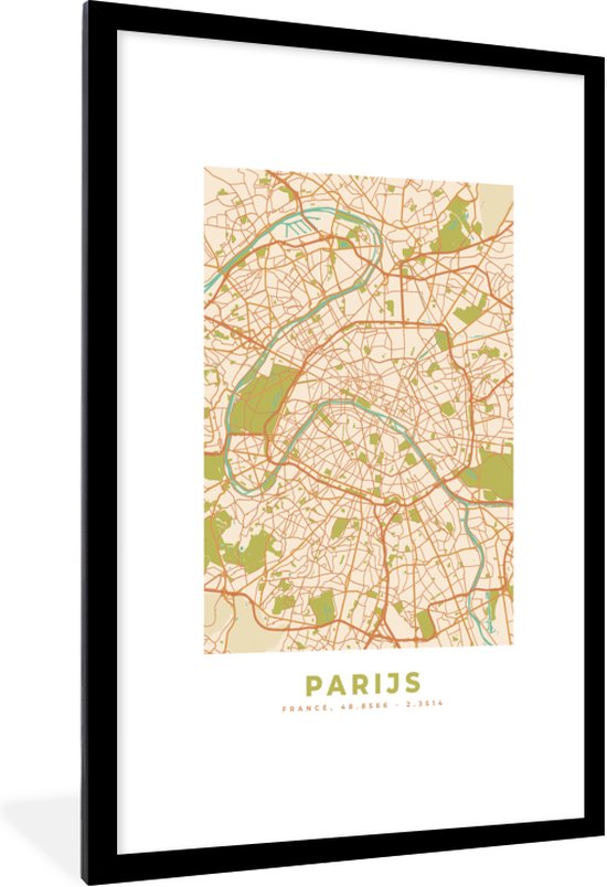 Fotolijst incl. Poster - Kaart - Parijs - Stadskaart - Vintage ...