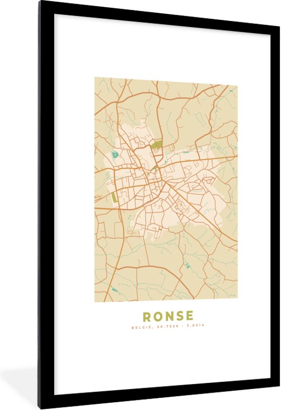 Fotolijst incl. Poster - België - Plattegrond - Kaart - Ronse ...