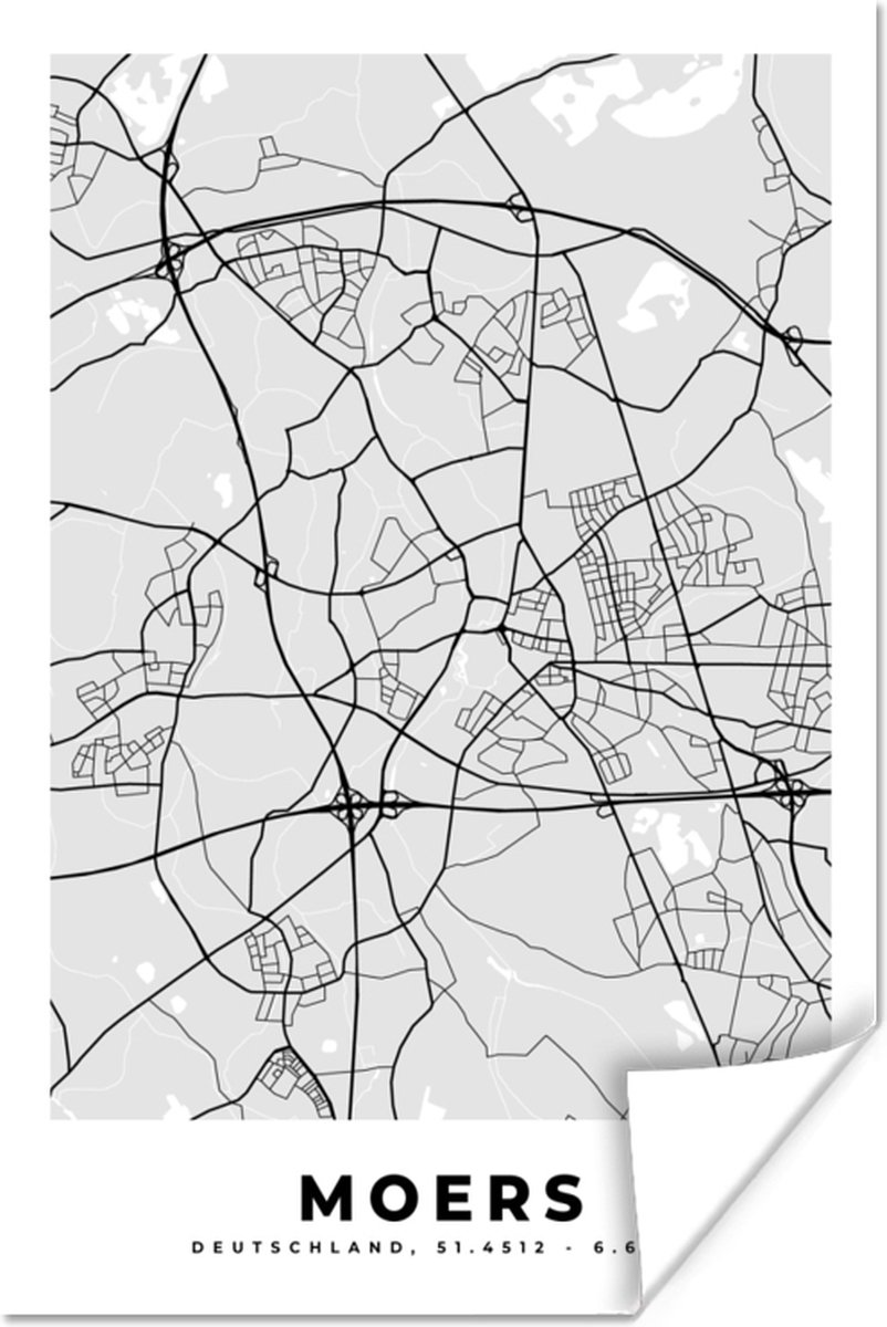 Poster Kaart - Moers - Duitsland - Stadskaart - Plattegrond - 20x30 cm ...