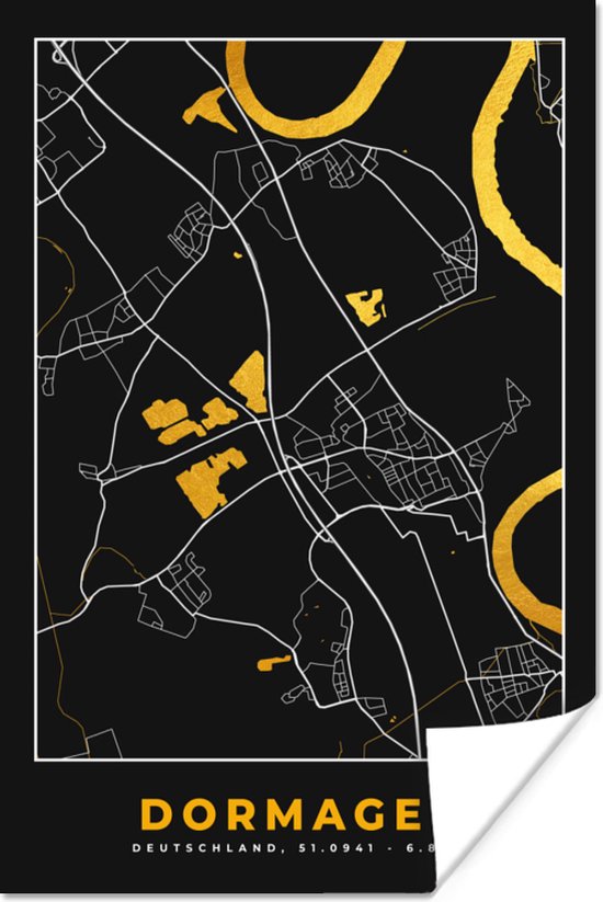 Poster Stadskaart – Plattegrond – Duitsland – Goud – Dormagen – Kaart ...