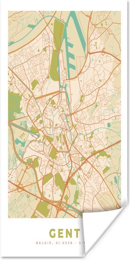 Poster Gent - Kaart - Stadskaart - Plattegrond - Vintage - 40x80 cm | bol