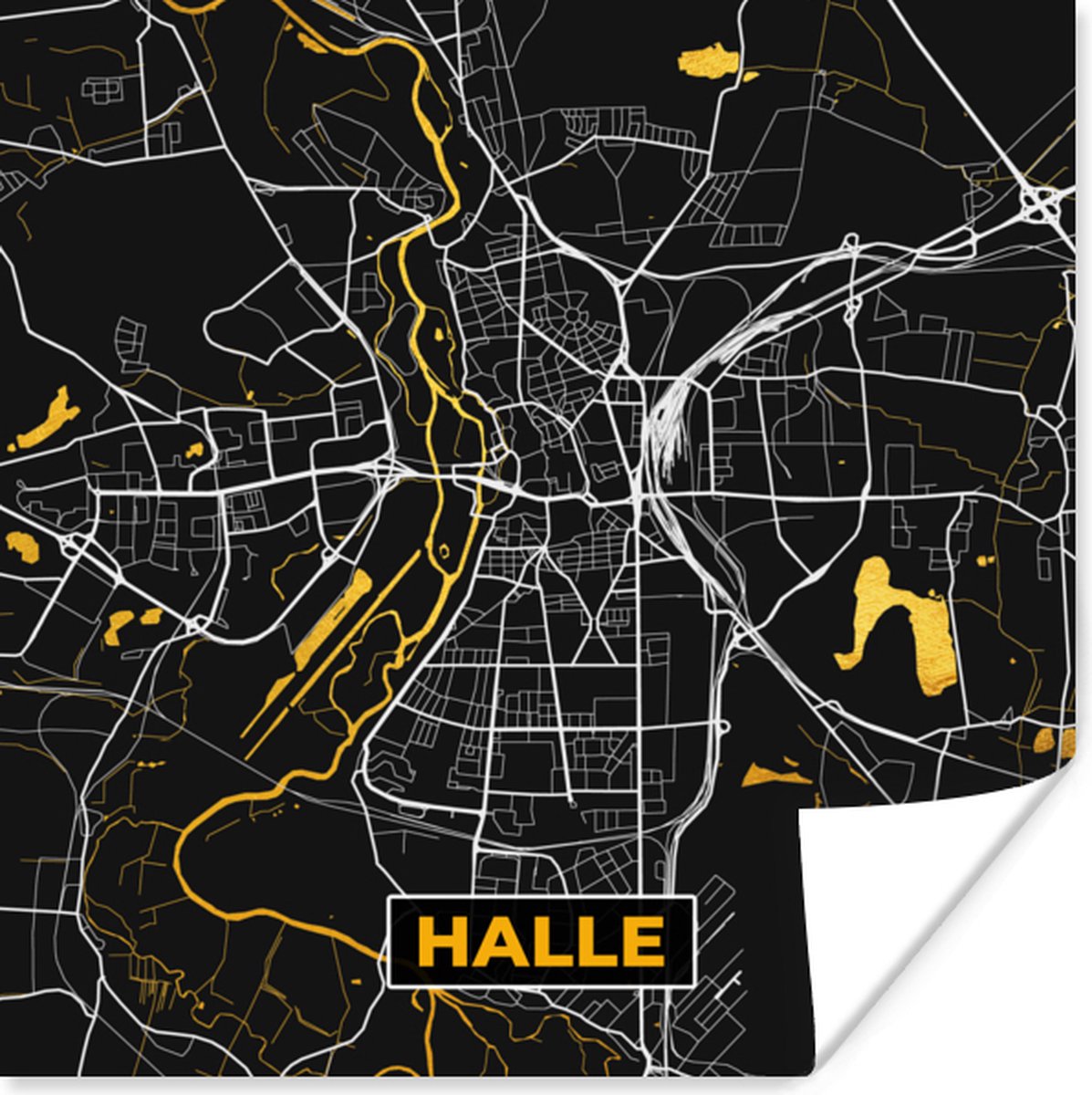 Poster Halle - Stadskaart - Goud - Plattegrond - Kaart - Duitsland ...