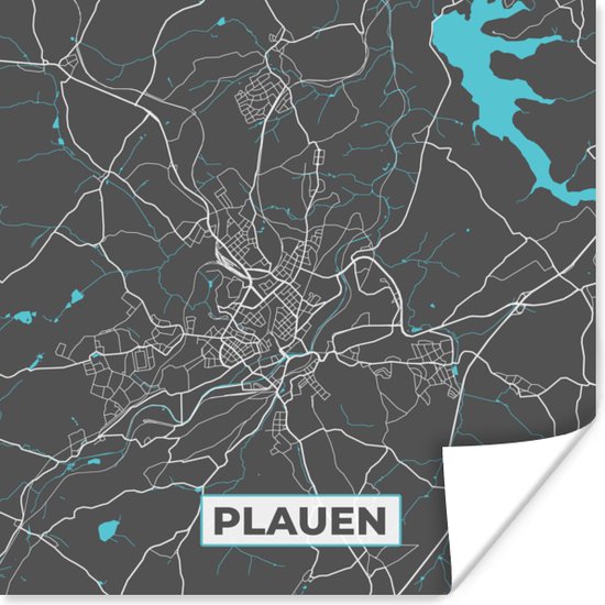 Poster Duitsland – Blauw – Plauen – Stadskaart – Kaart – Plattegrond ...