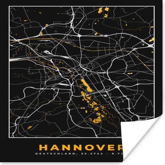 Poster Hannover - Goud - Stadskaart - Plattegrond - Kaart - Duitsland ...
