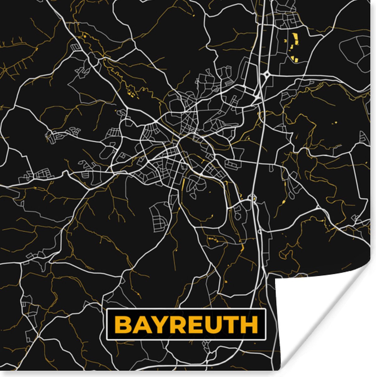 Poster Bayreuth - Stadskaart - Plattegrond - Kaart - Goud - Duitsland ...