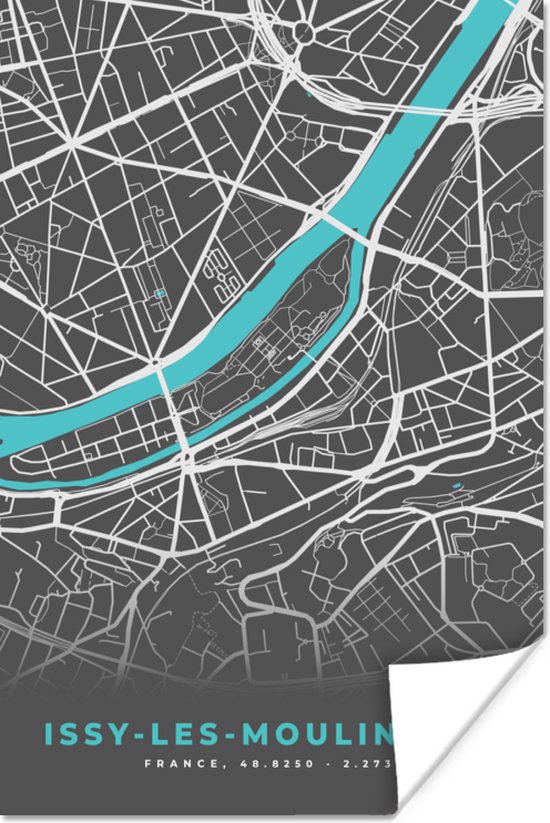 Poster Issy-les-Mouineaux - Frankrijk - Stadskaart - Plattegrond ...