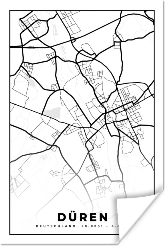 Poster Plattegrond - Düren - Kaart - Stadskaart - 80x120 cm | bol.com