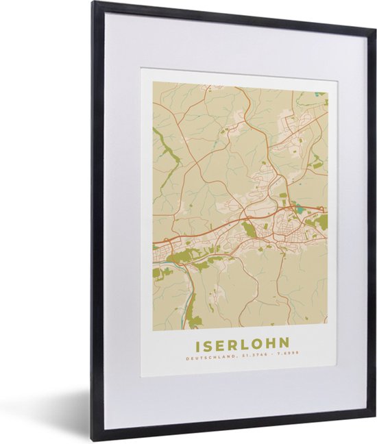 Fotolijst incl. Poster - Plattegrond - Iserlohn - Kaart - Stadskaart ...