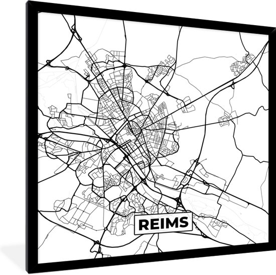 Fotolijst incl. Poster Zwart Wit- Kaart - Plattegrond - Reims ...
