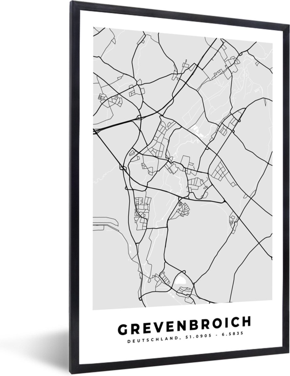 Fotolijst incl. Poster - Plattegrond - Kaart - Grevenbroich- Duitsland ...
