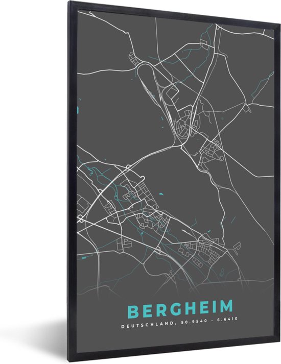 Fotolijst incl. Poster - Duitsland – Blauw – Bergheim – Stadskaart ...