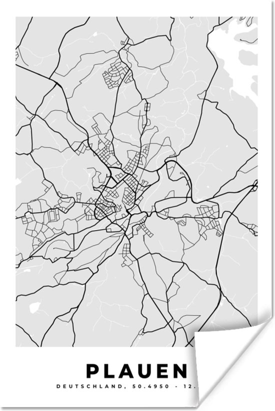 Poster Kaart - Plauen - Duitsland - Plattegrond - Stadskaart - 80x120 ...
