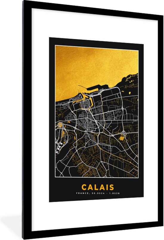 Fotolijst incl. Poster - Kaart – Stadskaart – Calais - Plattegrond ...