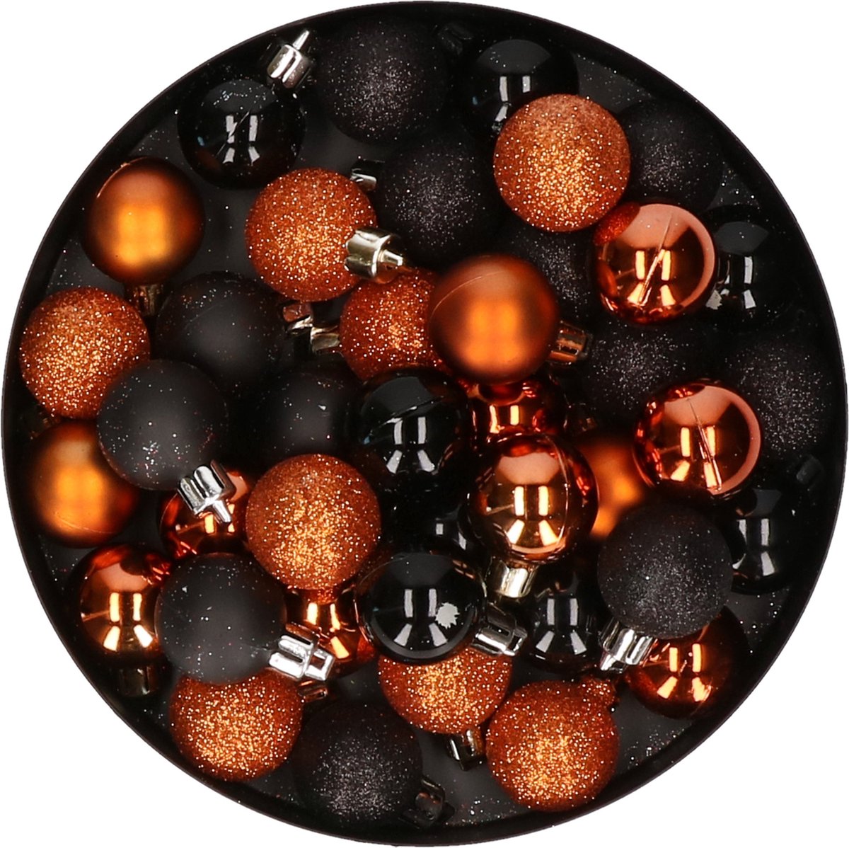 Set van 40x stuks kunststof kerstballen mix zwart en oranje 3 cm ...