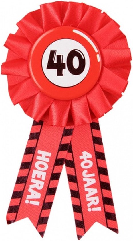 rozet Hoera 40 jaar 15 x 8 cm polyester rood | bol