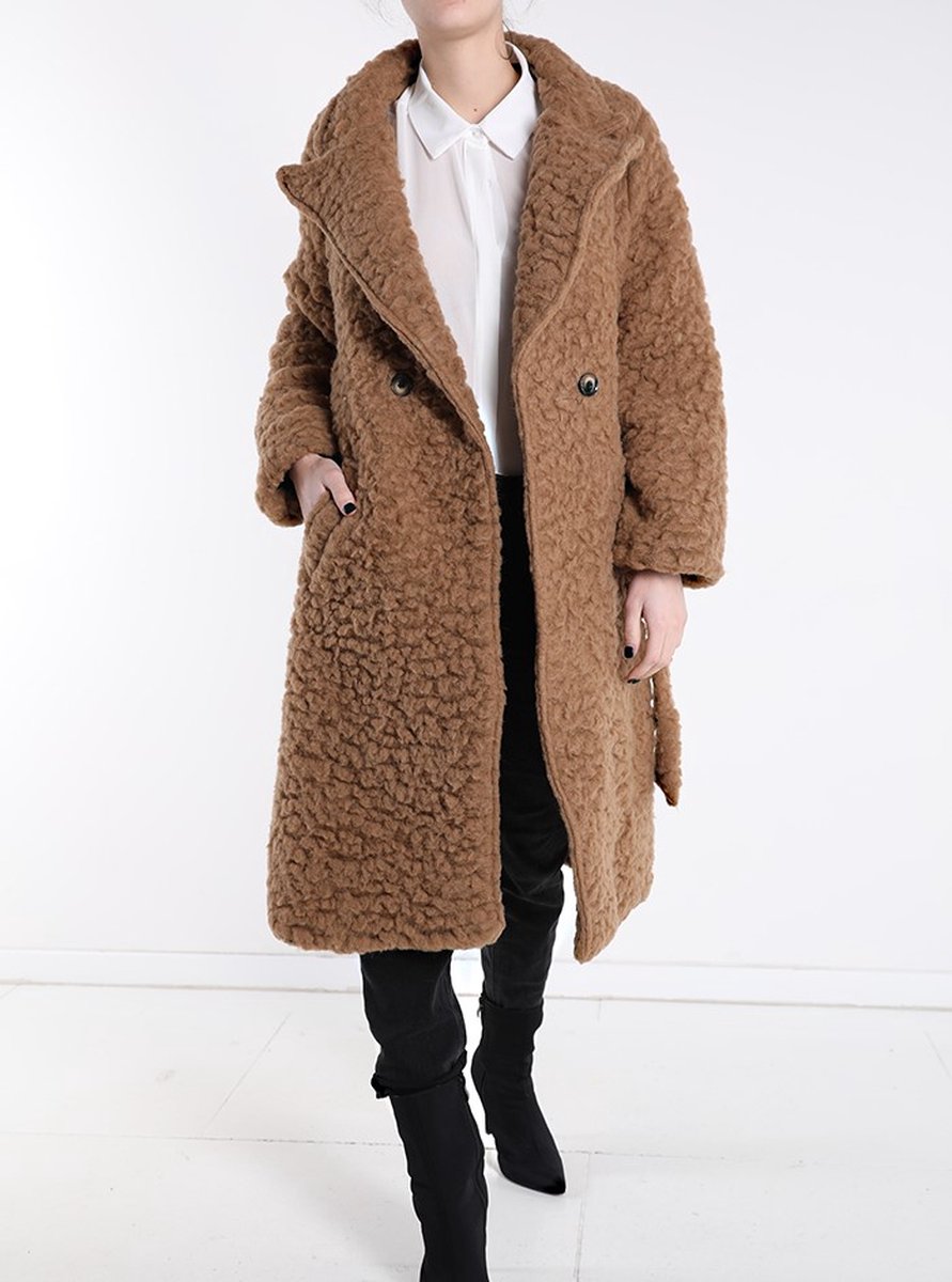 Jas Lisa - Imitatiebont - Gevoerd - met Zakken en Ceintuur - Camel ...