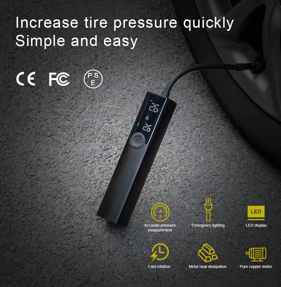 Camason bandenspanningsmeter en luchtpomp - draagbare pomp - LED ...