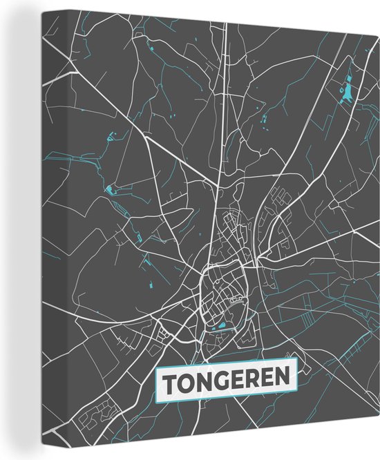 Canvas Schilderij België – Tongeren – Stadskaart – Kaart – Blauw ...