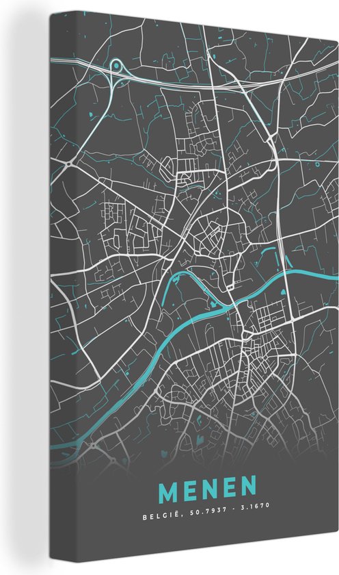 Toile Peinture België – Menen – City Map – Map – Blauw – Map - 120x180 ...