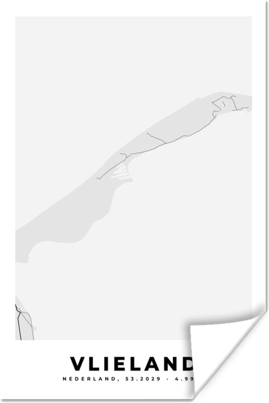 Poster Kaart - Eiland - Vlieland - Plattegrond - Stadskaart - 80x120 cm | bol